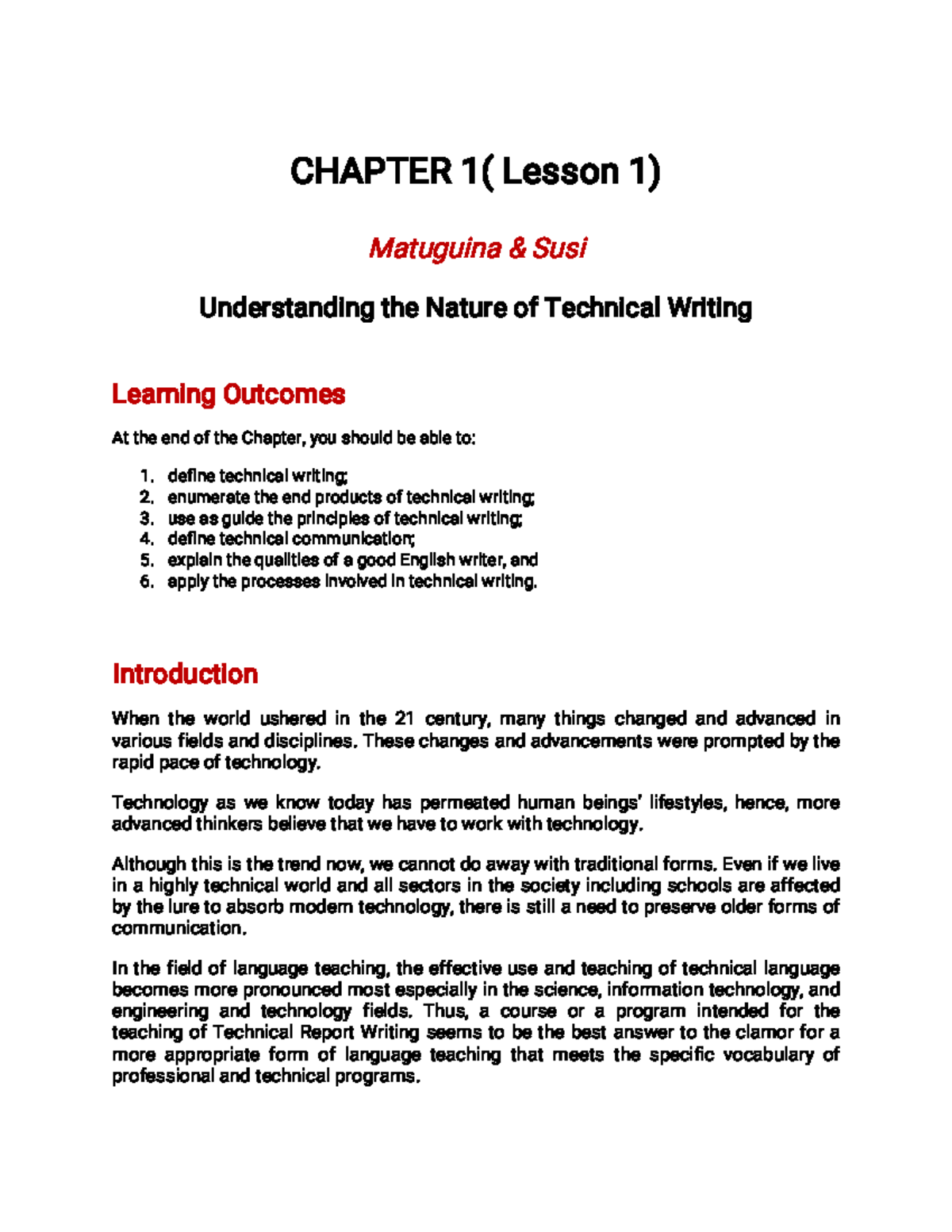 CHAPTER 1 (Lesson 1) Understanding Technical Writing: Key Concepts and ...