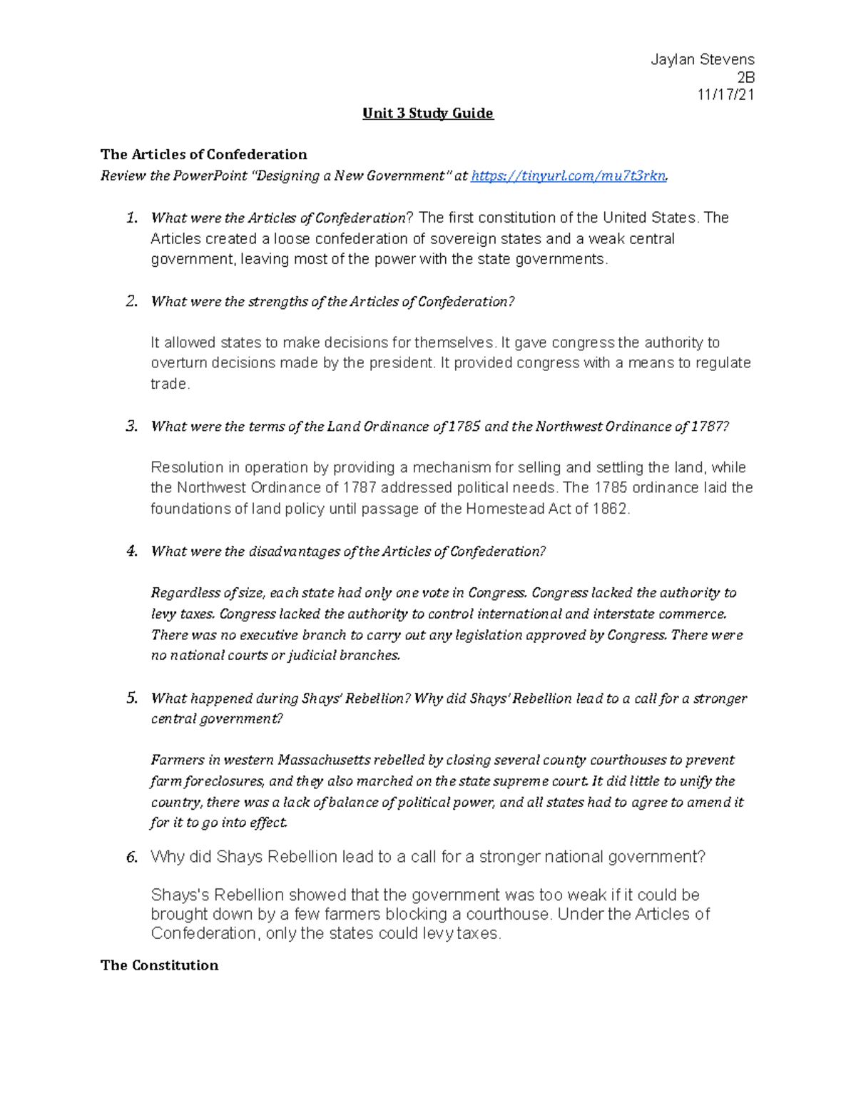 Unit 3 Study Guide - Key Concepts of Early U.S. Government - Studocu