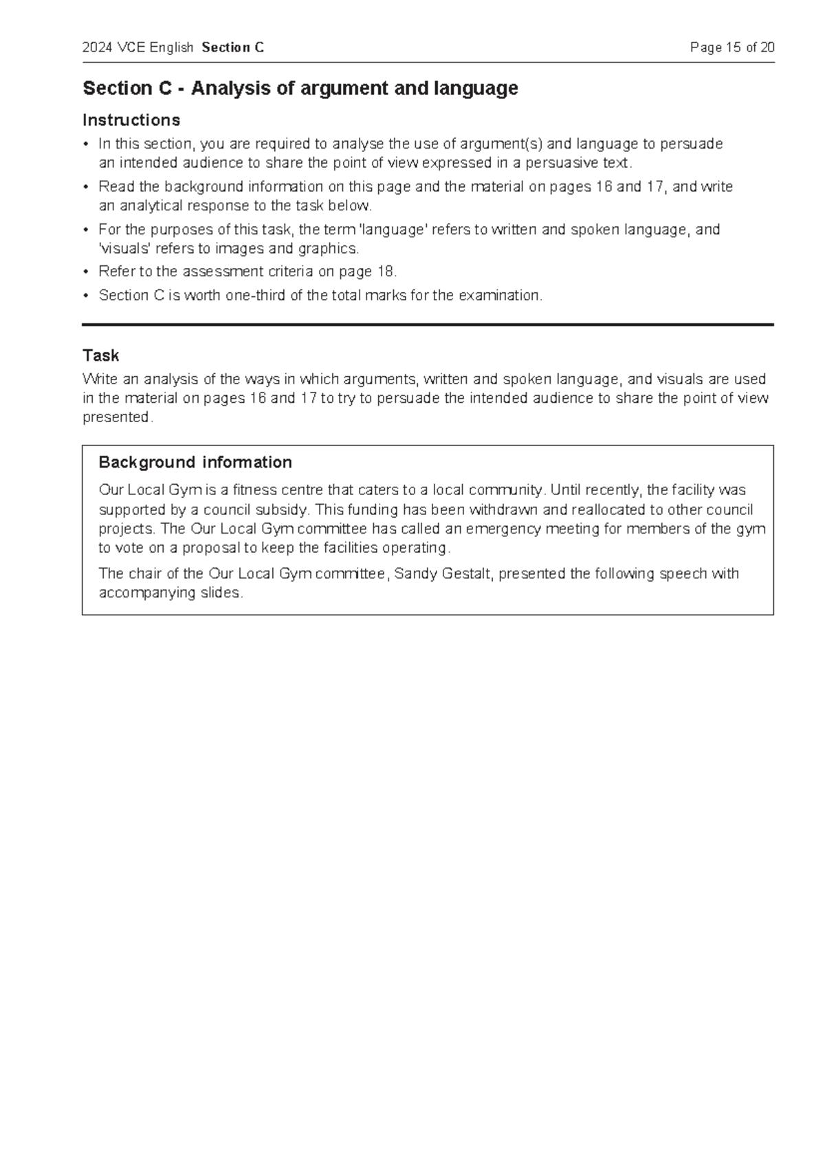 2024 VCE English Exam: Section C Analysis of Argument & Language - Studocu