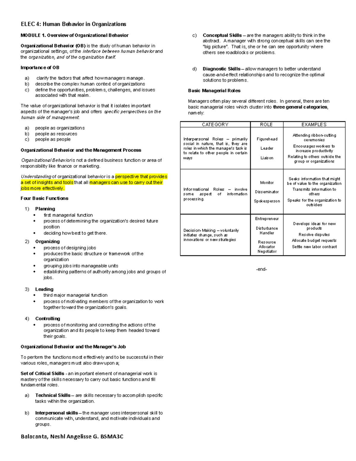 ELEC 4: HBO Module 1 - Overview of Organizational Behavior - Studocu