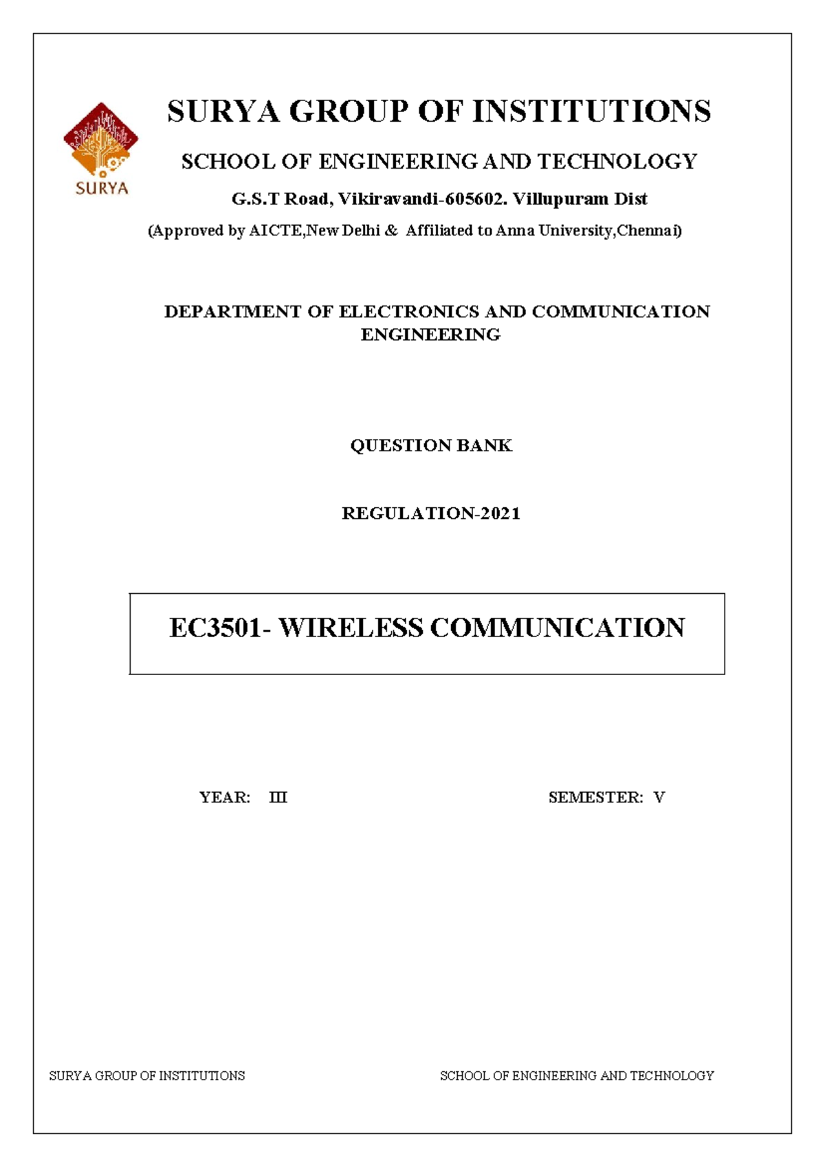 Wireless Communication Question Bank (WCE 3rd Year) - Studocu