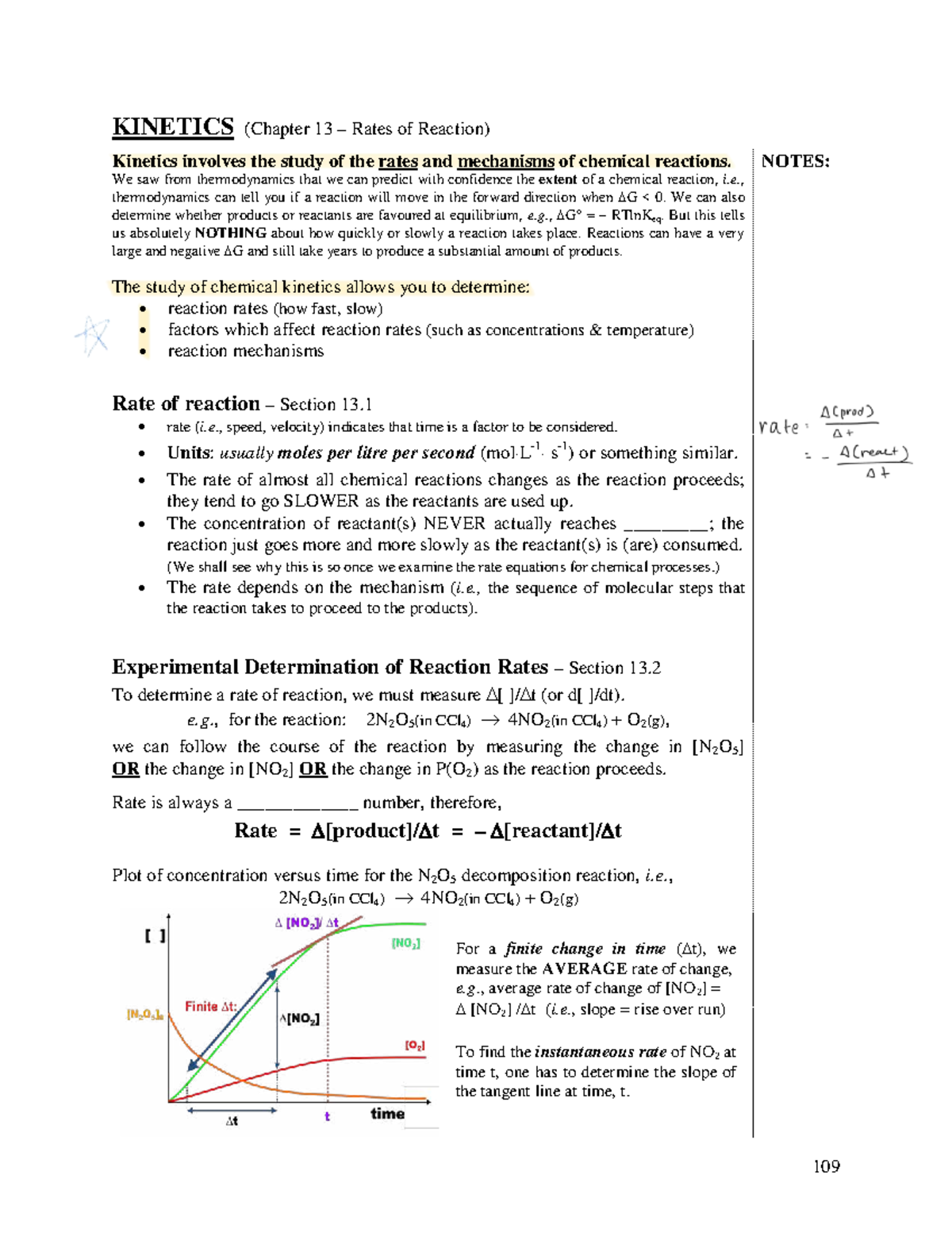 Kinetics (CHEM 101) - Chapter 13: Rates of Reaction Notes - Studocu