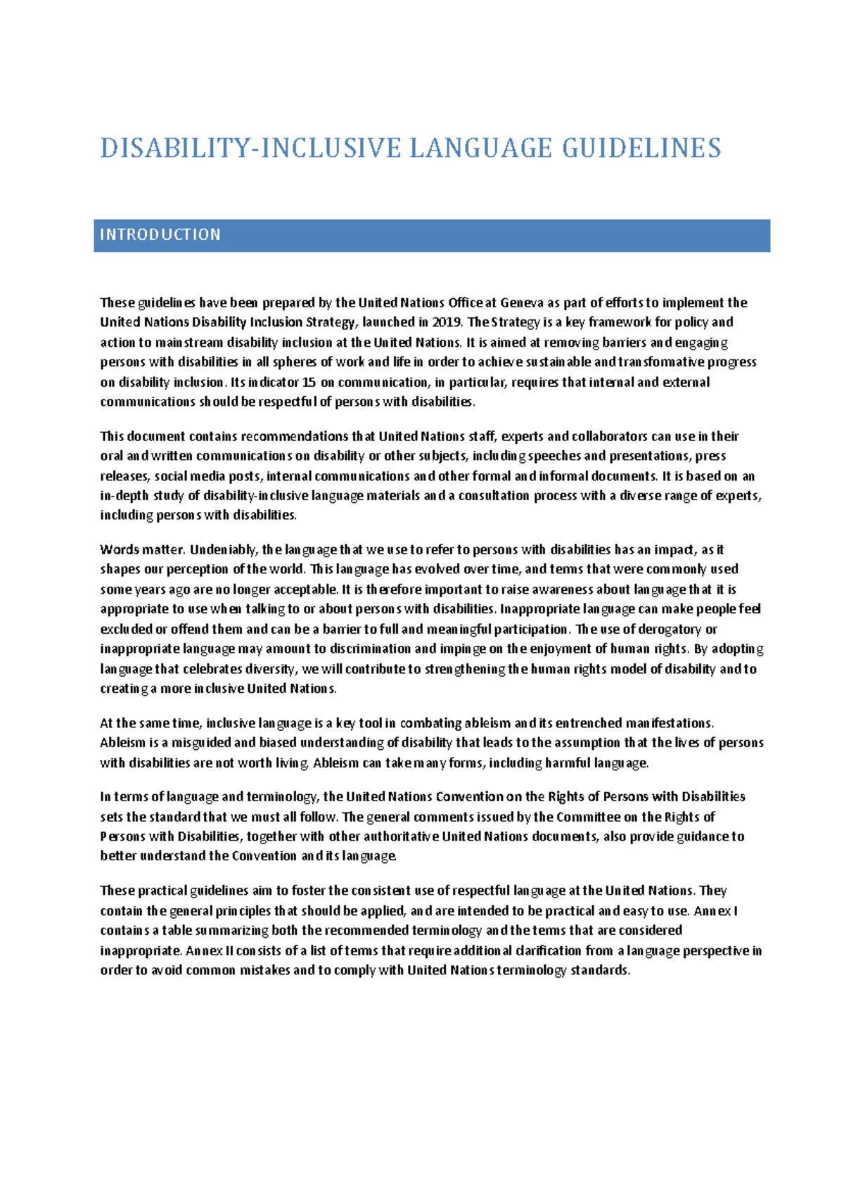 Disability Inclusive Language Guidelines: UN Recommendations - Studocu