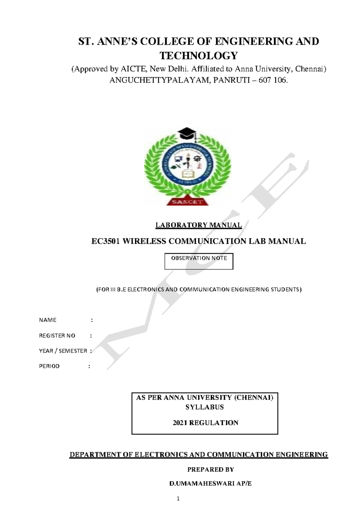 EC3501 Wireless Communication Lab Manual – Practical Exercises & VIVA ...