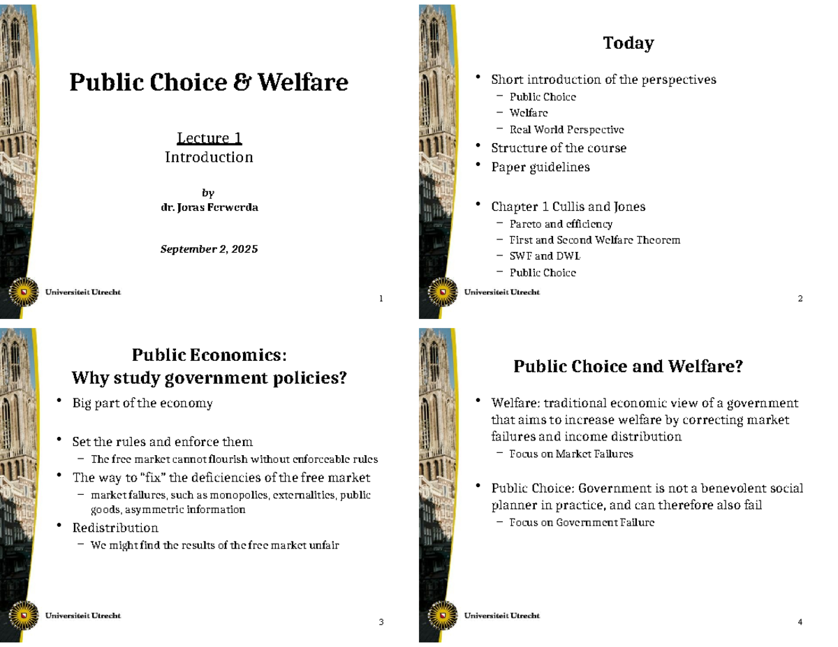 Public Choice and Welfare: Lecture 1 Overview (ECON 101) - Studeersnel