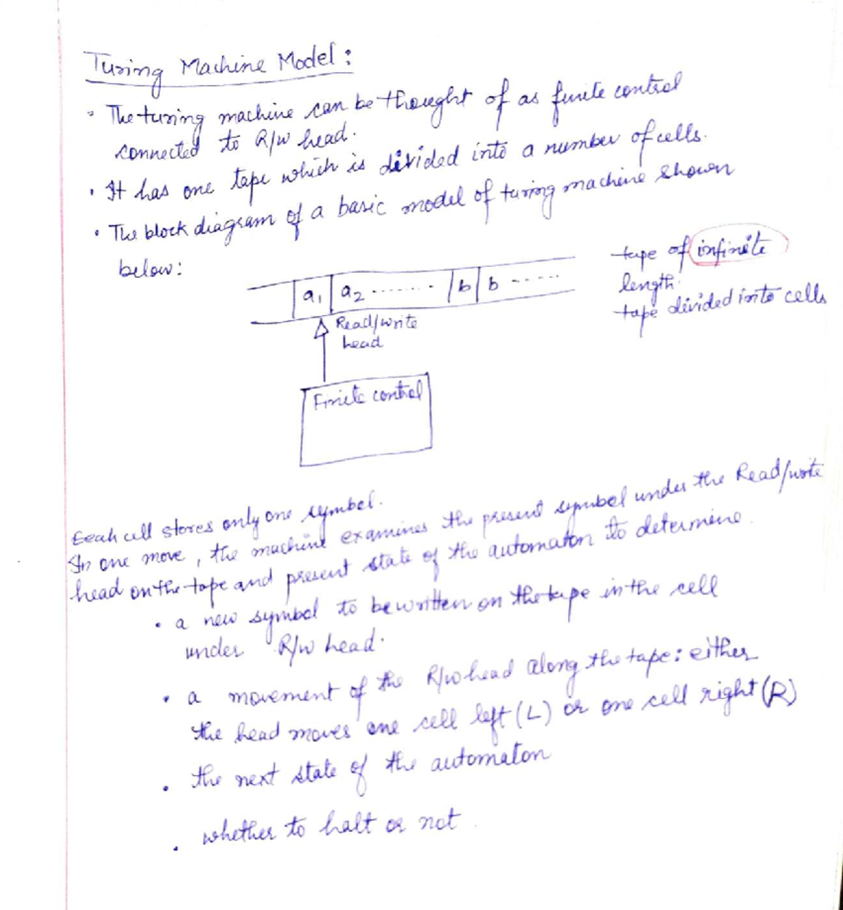TAFL 101 Unit 5 Notes: Turing Machines and Computability Concepts - Studocu