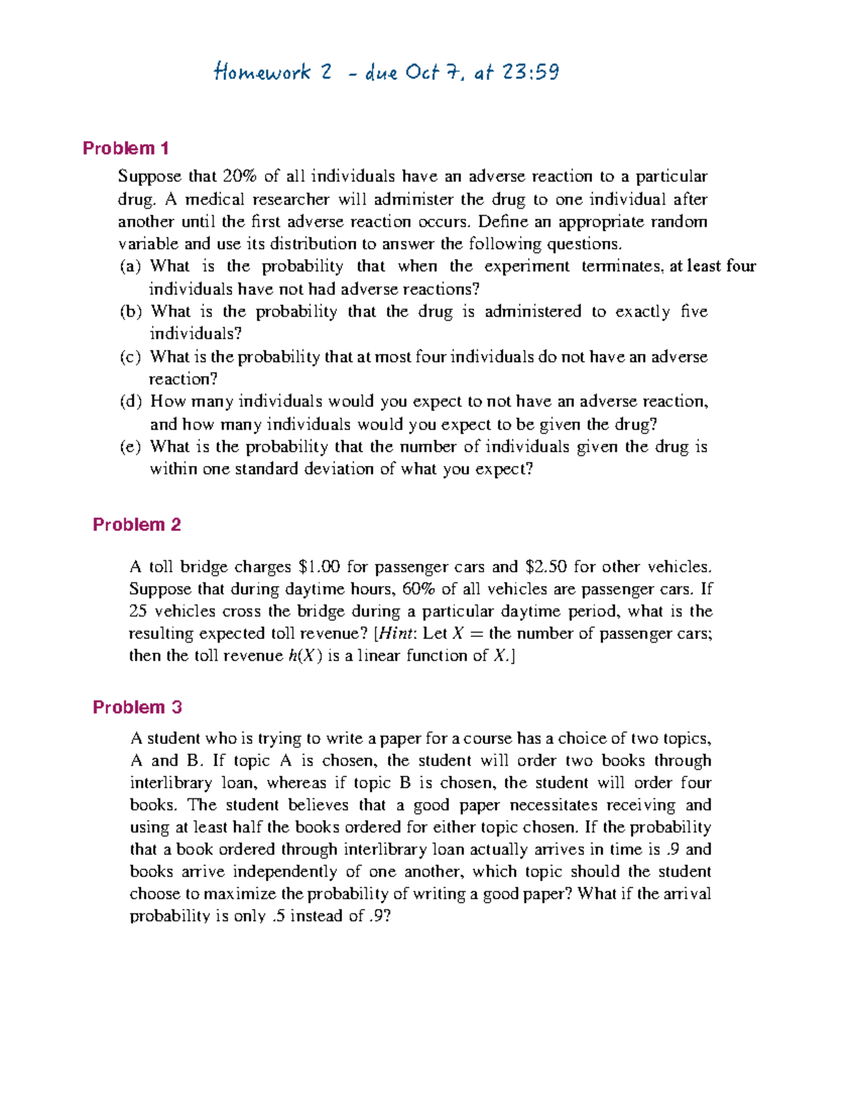 350858 HW2 2025 - Probability Assignment Questions and Solutions - Studocu