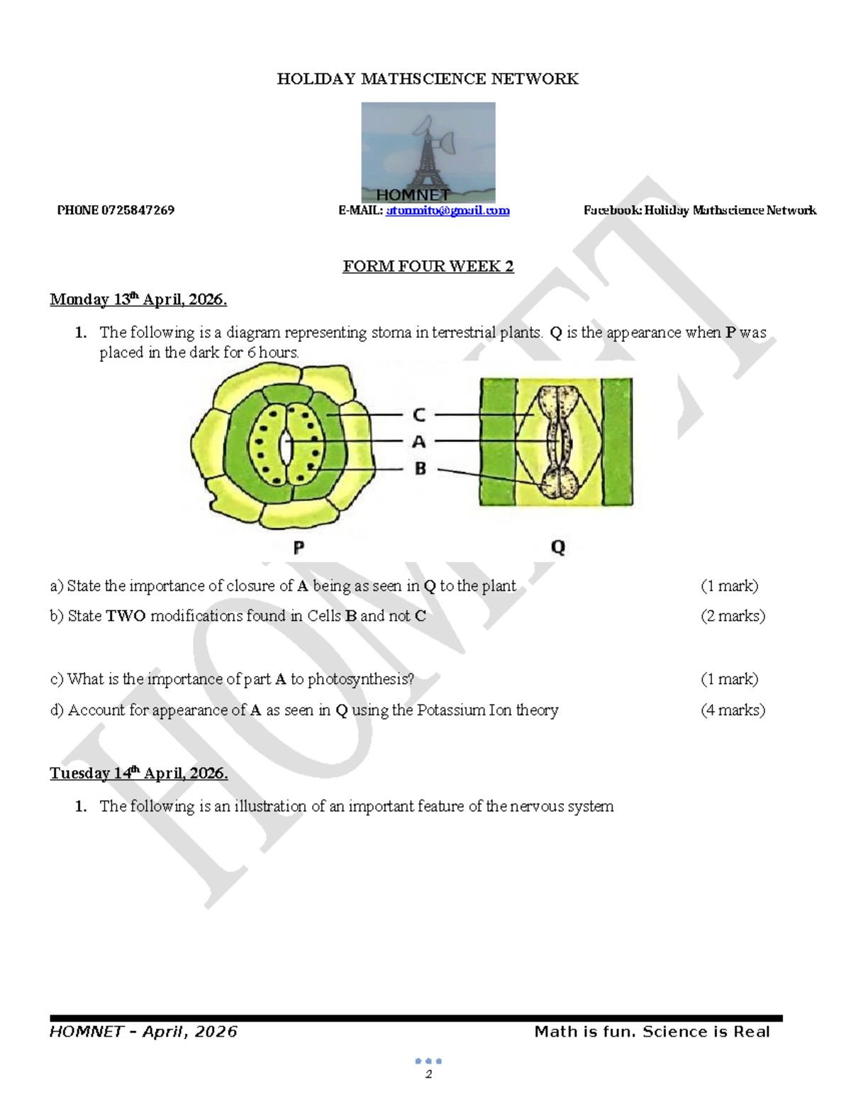 F4 BIO WEEK 2 - Quiz on Plant Stoma & Nervous System - Studocu