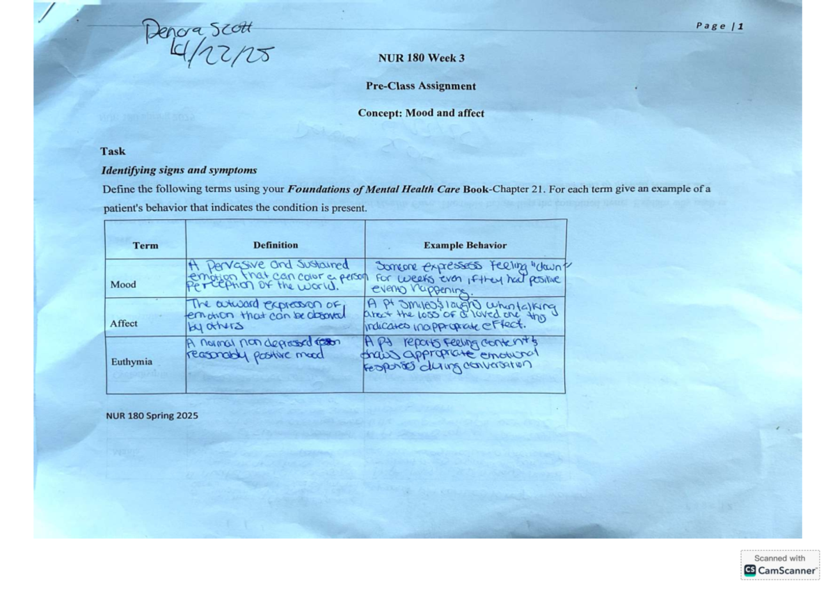 NUR 180 Week 3 Assignment: Understanding Mood and Affect Disorders ...