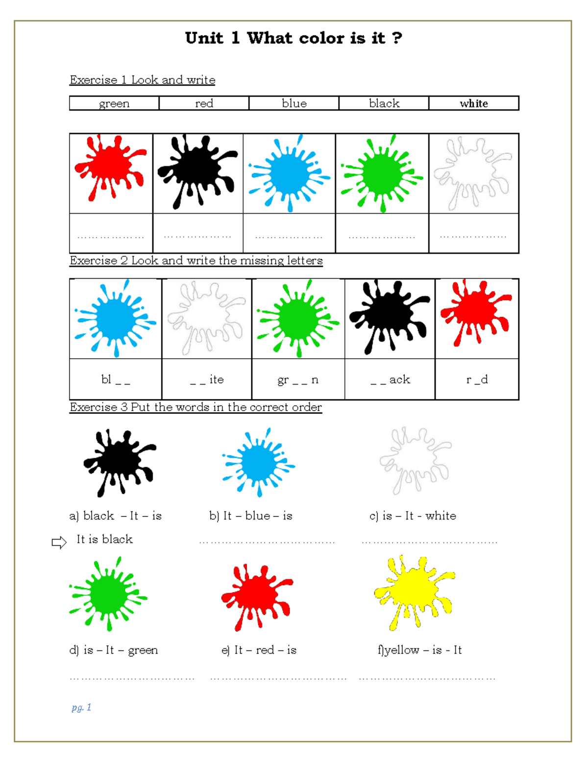 Unit 1: What Color Is It? Exercises for Family and Friends 1 - Studocu