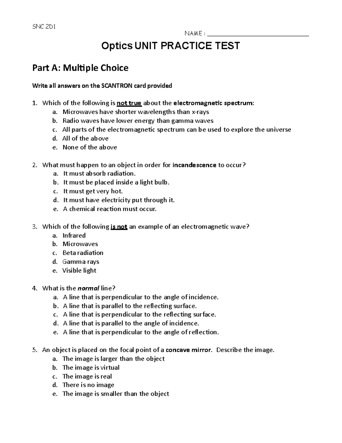 Optics Unit 00 - Practice Test Questions and Answers - Studocu