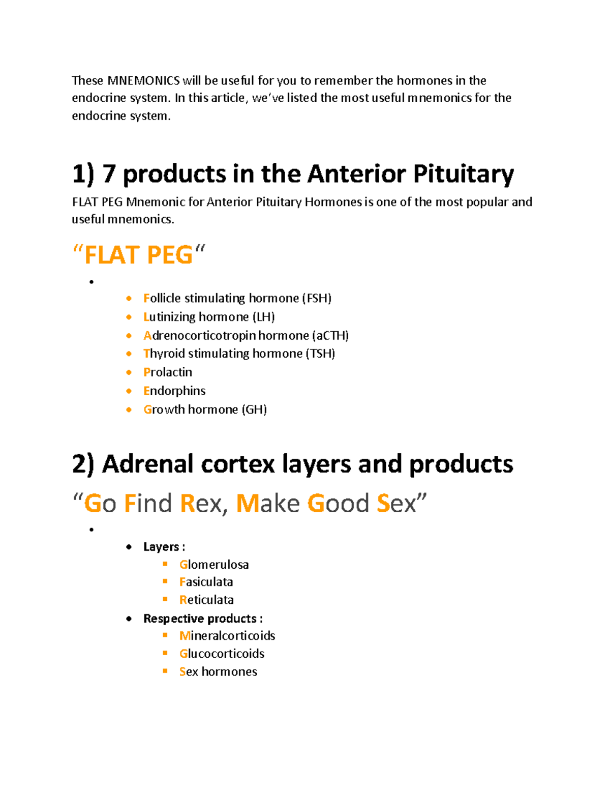 Endocrine Mnemonics for easy memory - These MNEMONICS will be useful ...