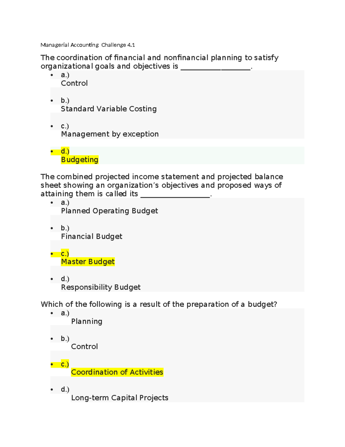 Managerial Accounting Challenge 4: Key Concepts & Practice Questions ...