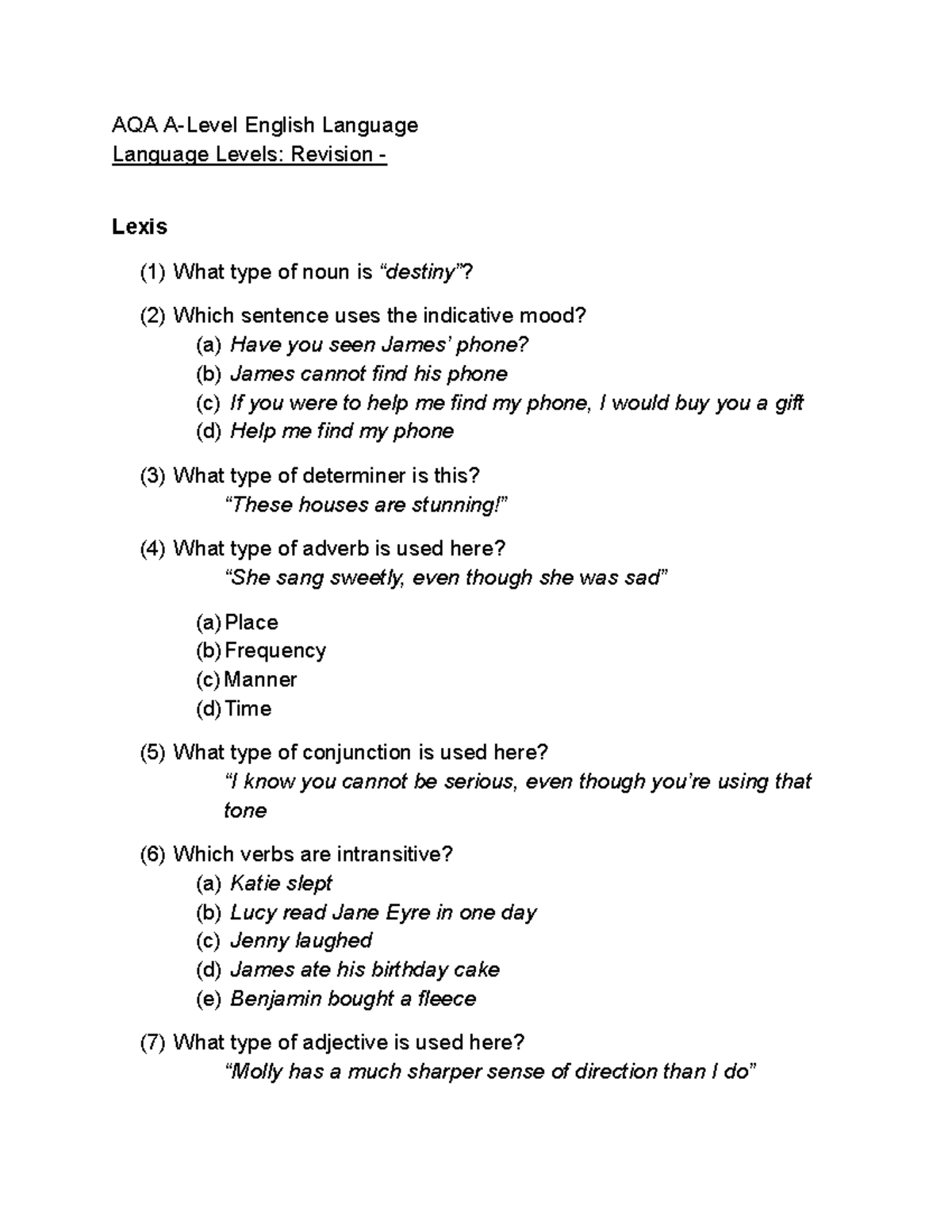 AQA A-Level English Language Revision: Language Levels Q&A - Studocu