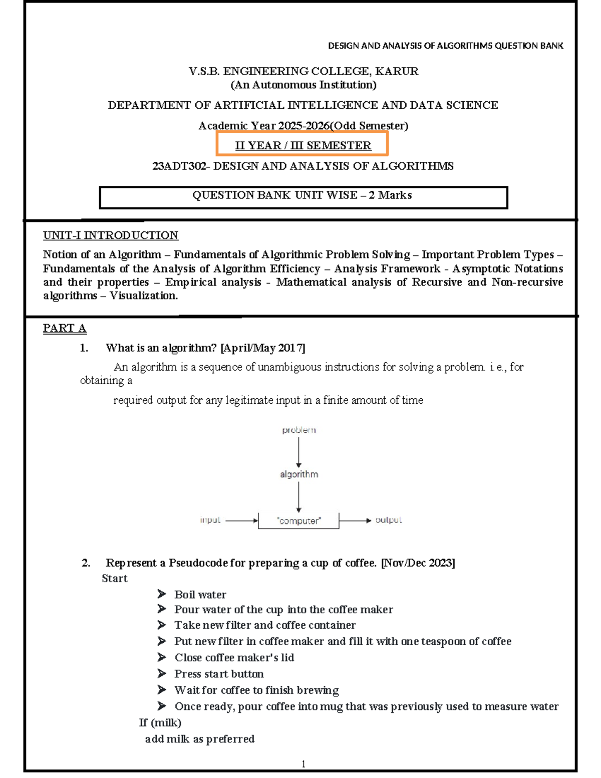 23ADT303 DAA - Comprehensive Question Bank for Design and Analysis of ...