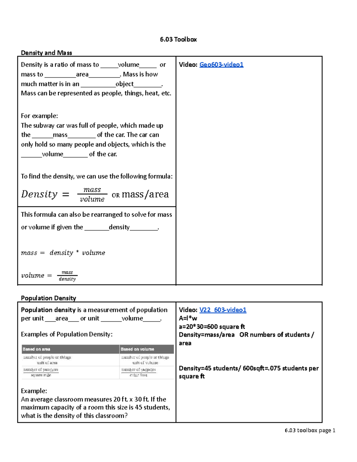 V22 6.03 Toolbox: Understanding Density and Population Density Concepts ...