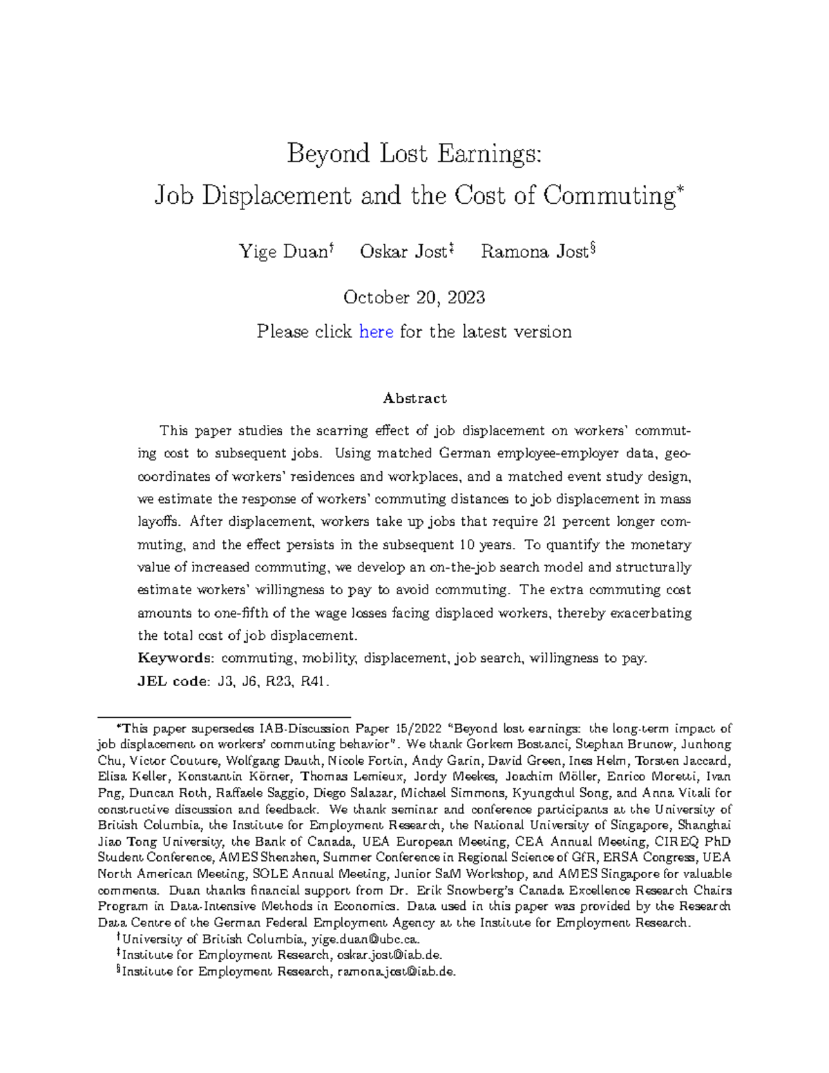 Beyond Lost Earnings: Job Displacement and Commuting Costs Analysis ...