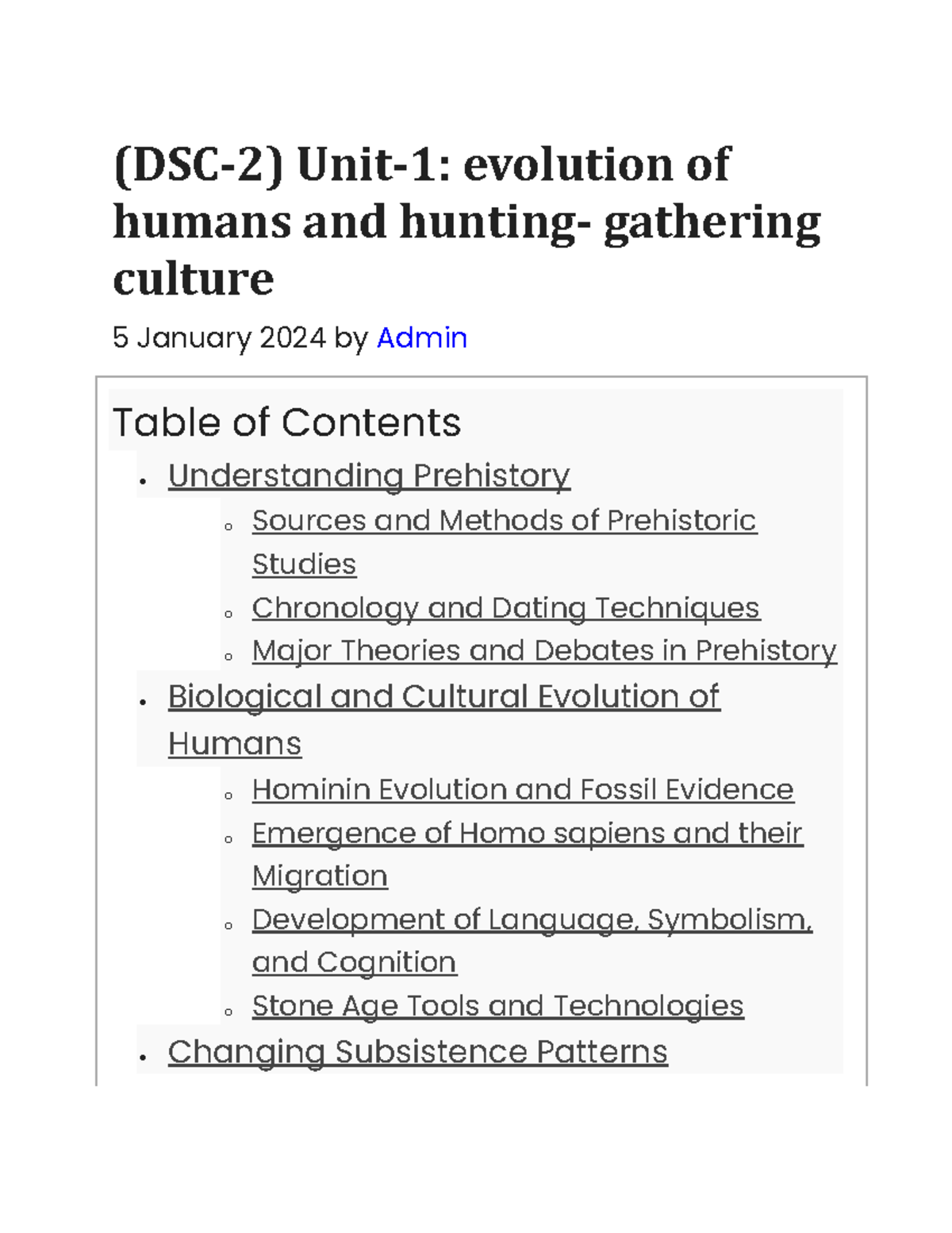 DSC-2 Unit-1: Comprehensive Notes on Human Evolution and Culture - Studocu