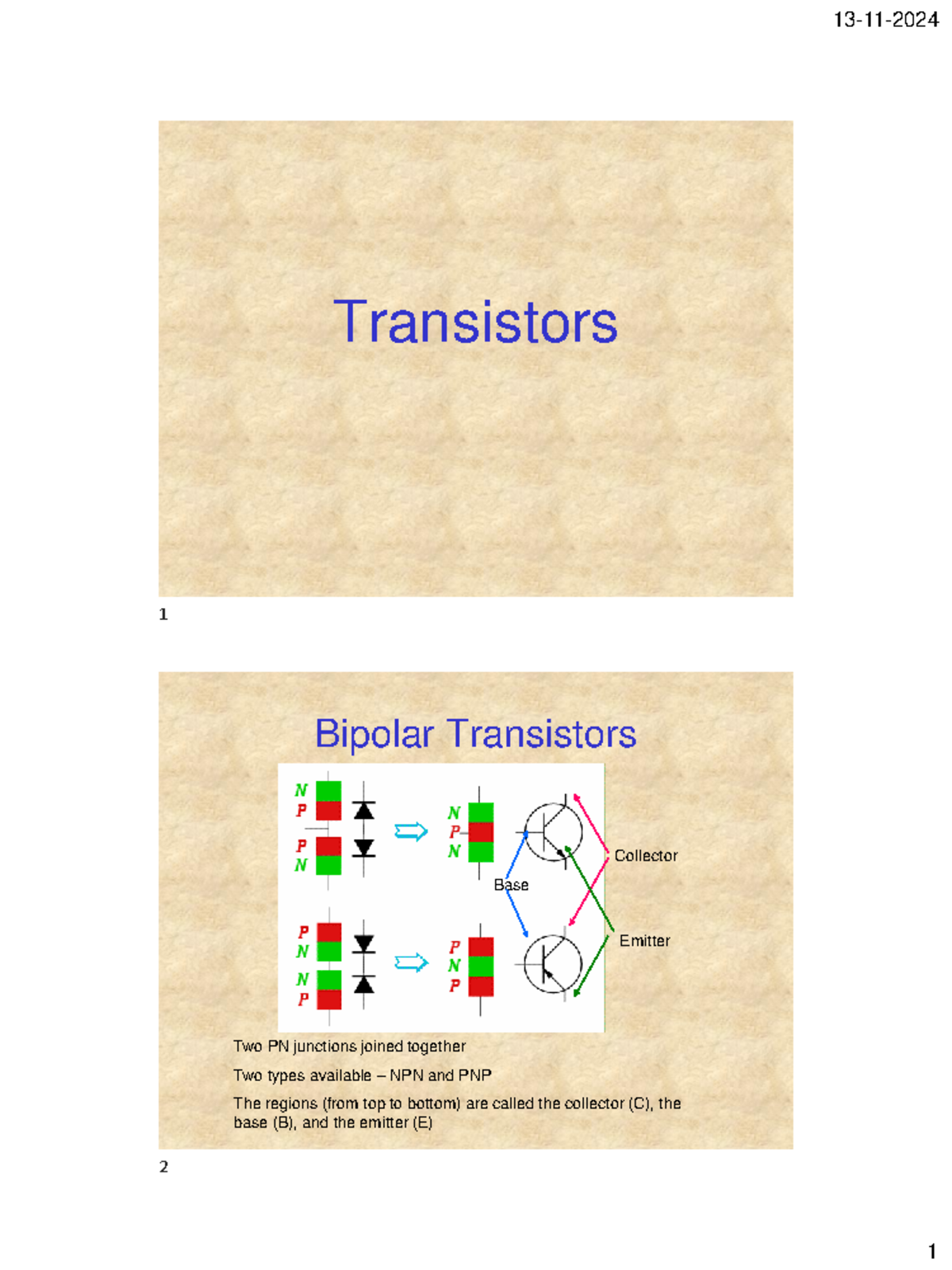 Handout 6 Transistors - lecture notes of class - Transistors Bipolar ...