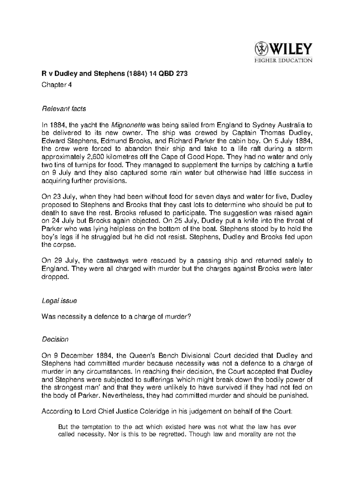 R v Dudley and Stephens (1884) Case Study: Legal Necessity Examined ...