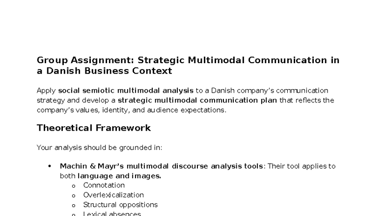 Group Assignment: Strategic Multimodal Communication (MCOM 301) - Studocu