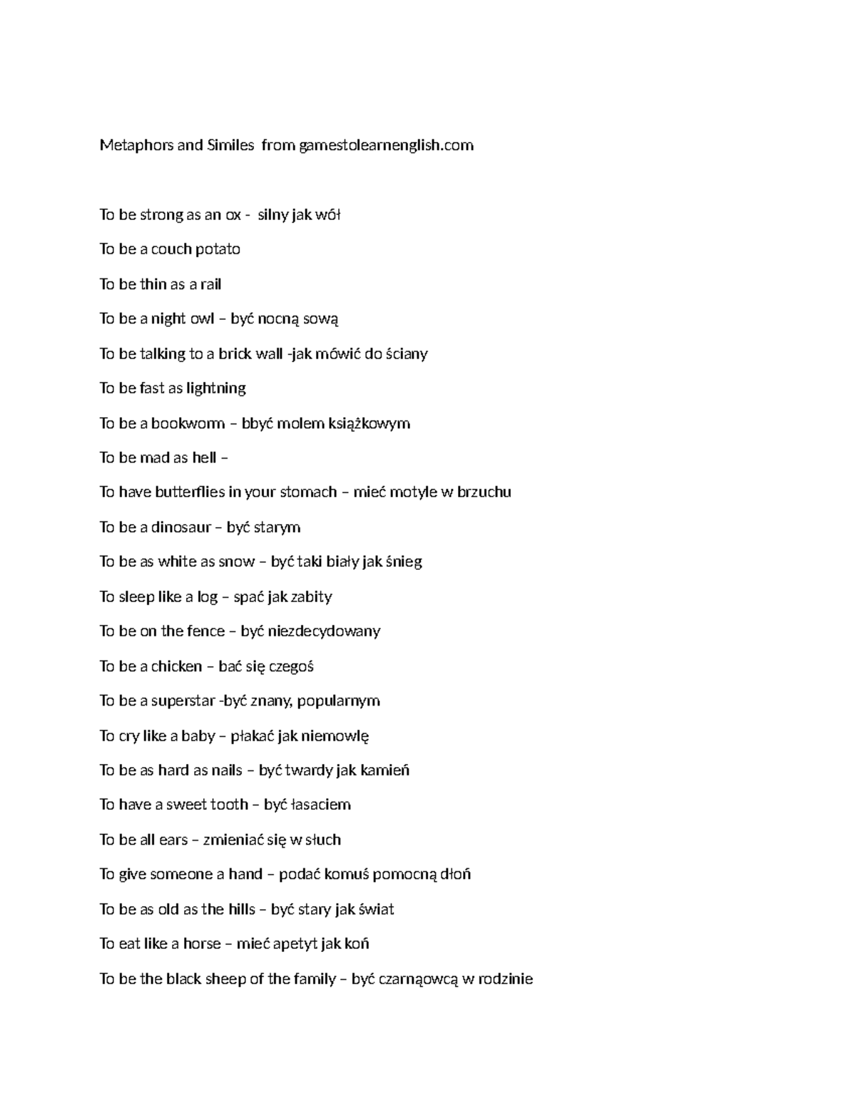 Metaphors and Similes: A Study Guide from gamestolearnenglish.com - Studocu