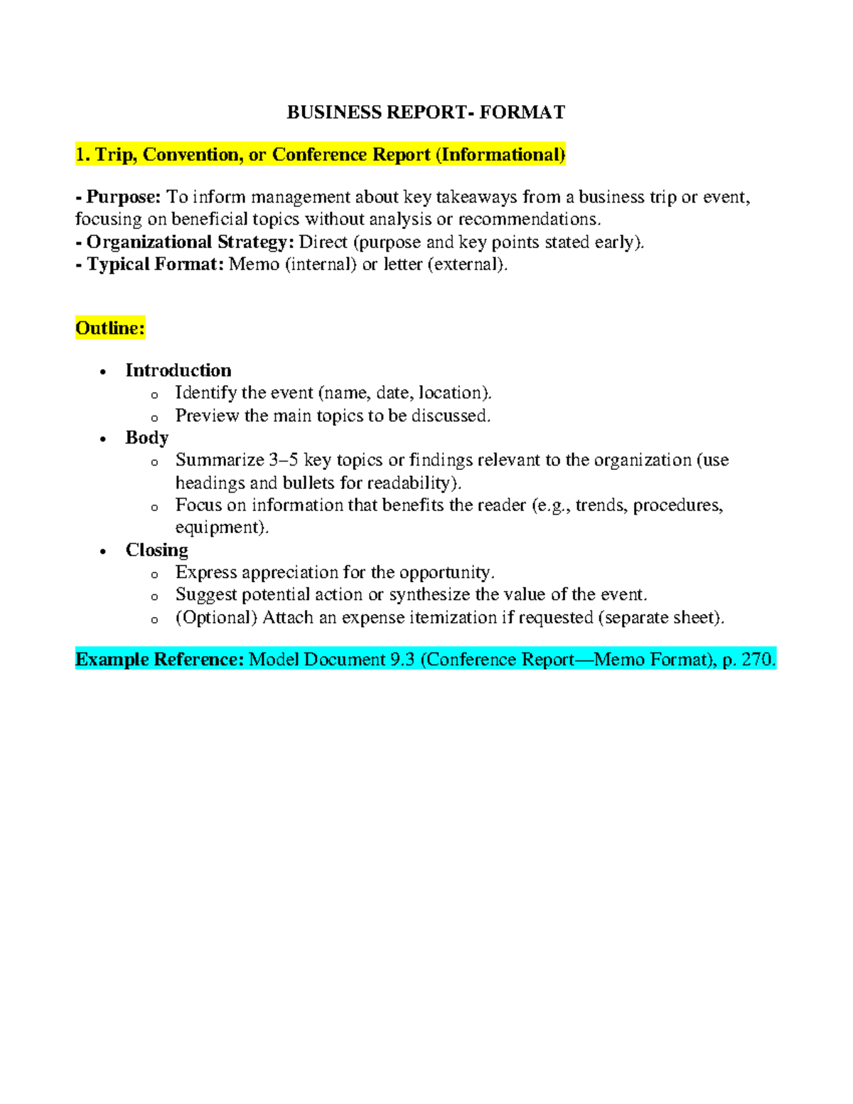 BUS 101: Business Report Format - Trip, Meeting, Summary, Yardstick ...