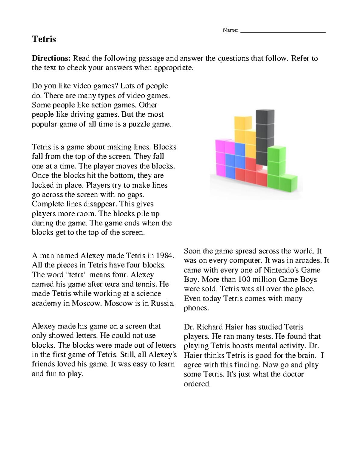 ENGL 002 Make-up Comprehensions - Name ...