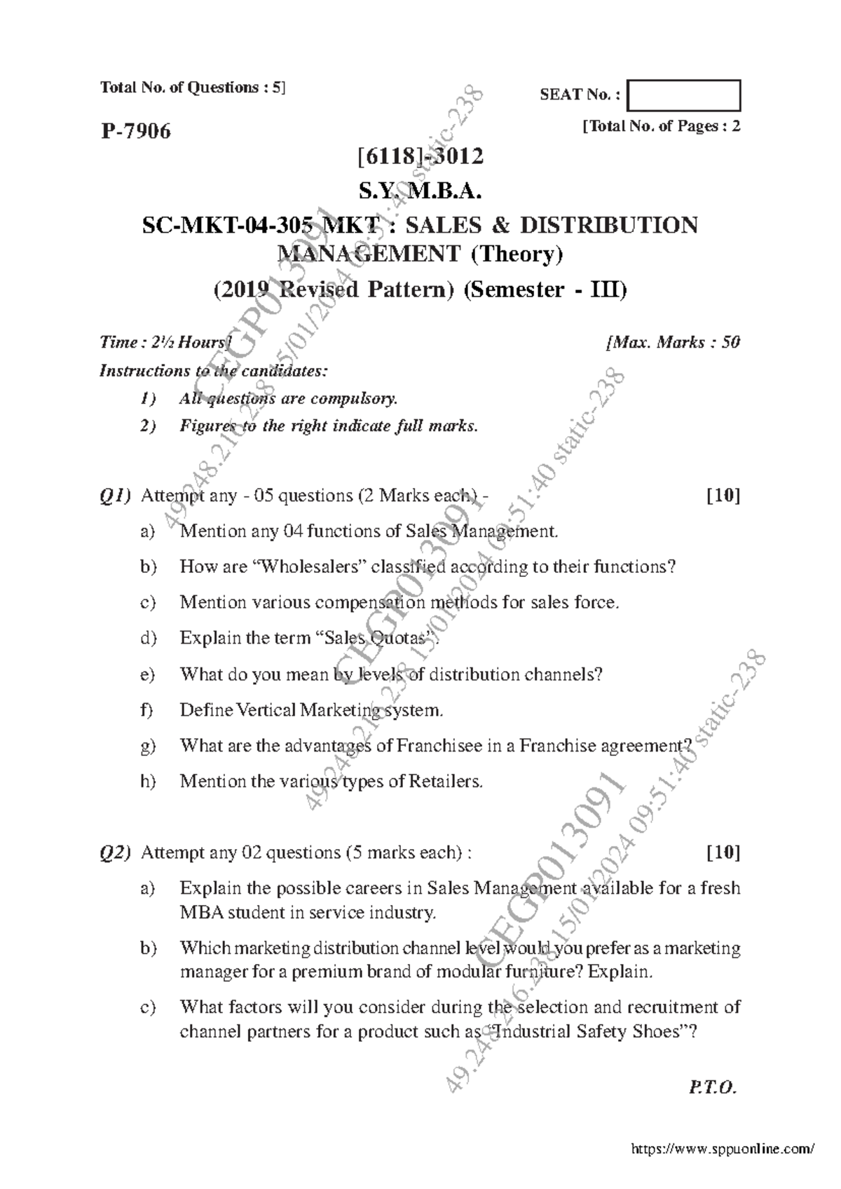 SC-MKT-04-305 Sales and Distribution Mgt - Dec 2023 Exam Questions ...