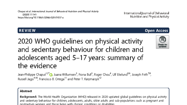 2020 WHO Guidelines on Physical Activity & Sedentary Behavior for Youth ...
