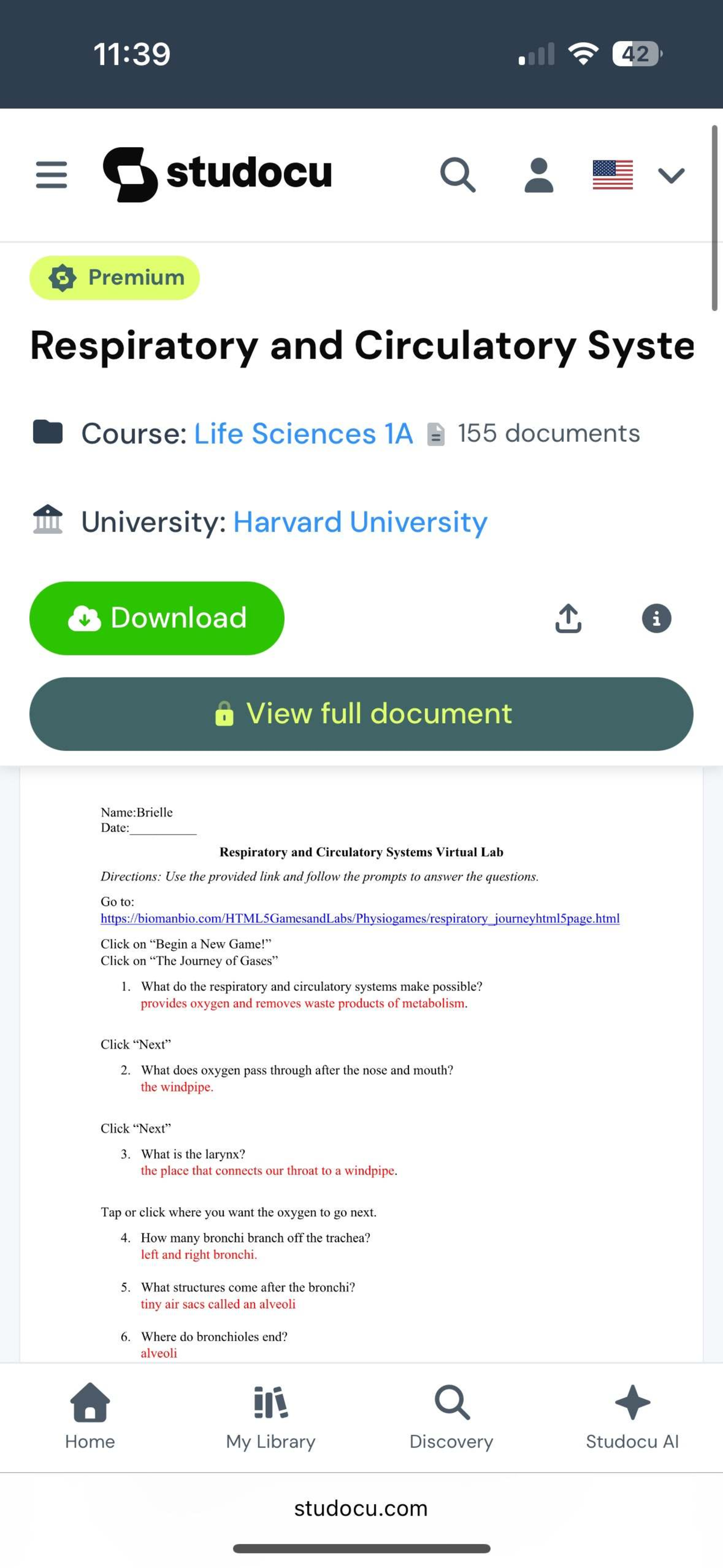 Respiratory and Circulatory Systems Lab - Life Sciences 1A 155 - Studocu