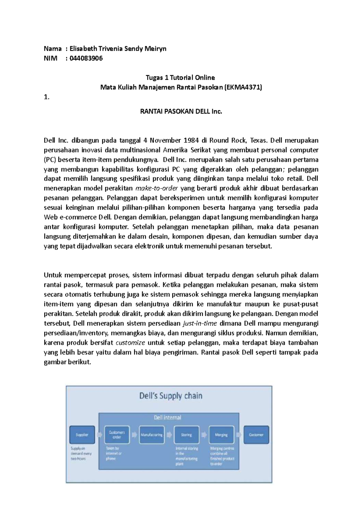 Tugas 1 Manajemen Rantai Pasokan - Analisis Rantai Pasok Dell EKMA4371 - Studocu