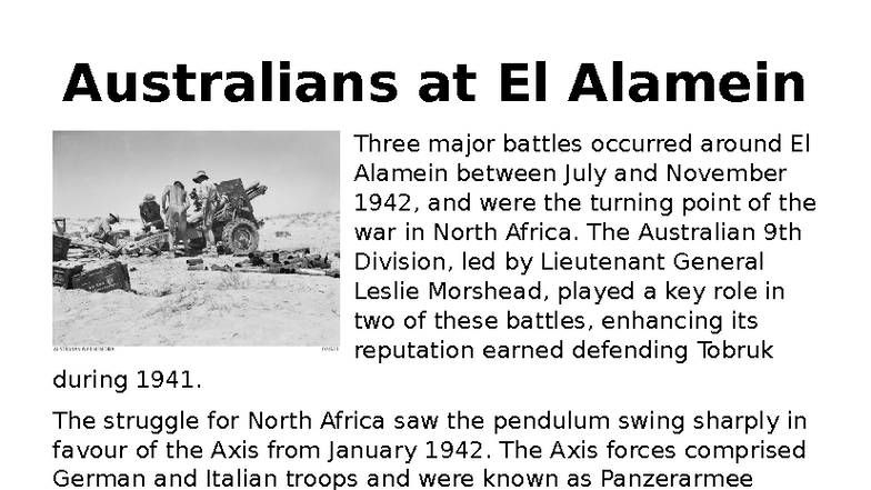 Australians in the Battle of El Alamein: 1942 Insights - Studocu