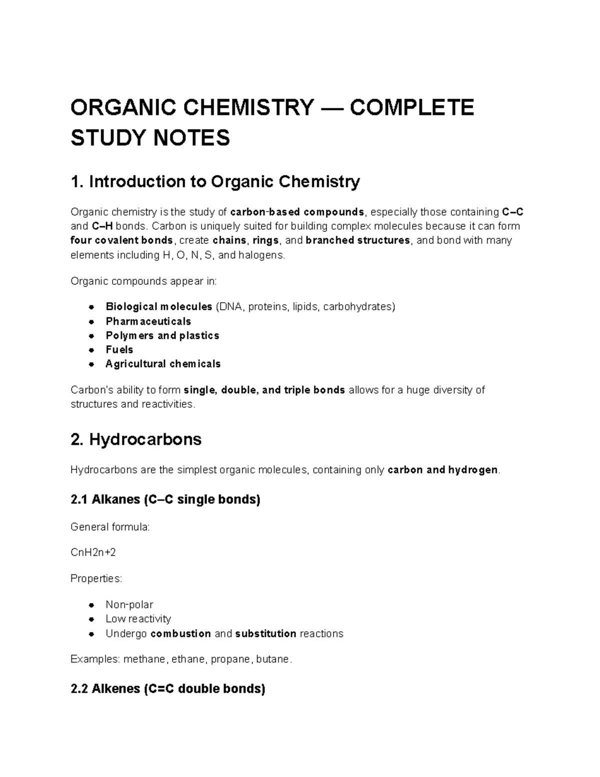 Organic Chemistry (CHEM101) - Comprehensive Study Notes - Studocu