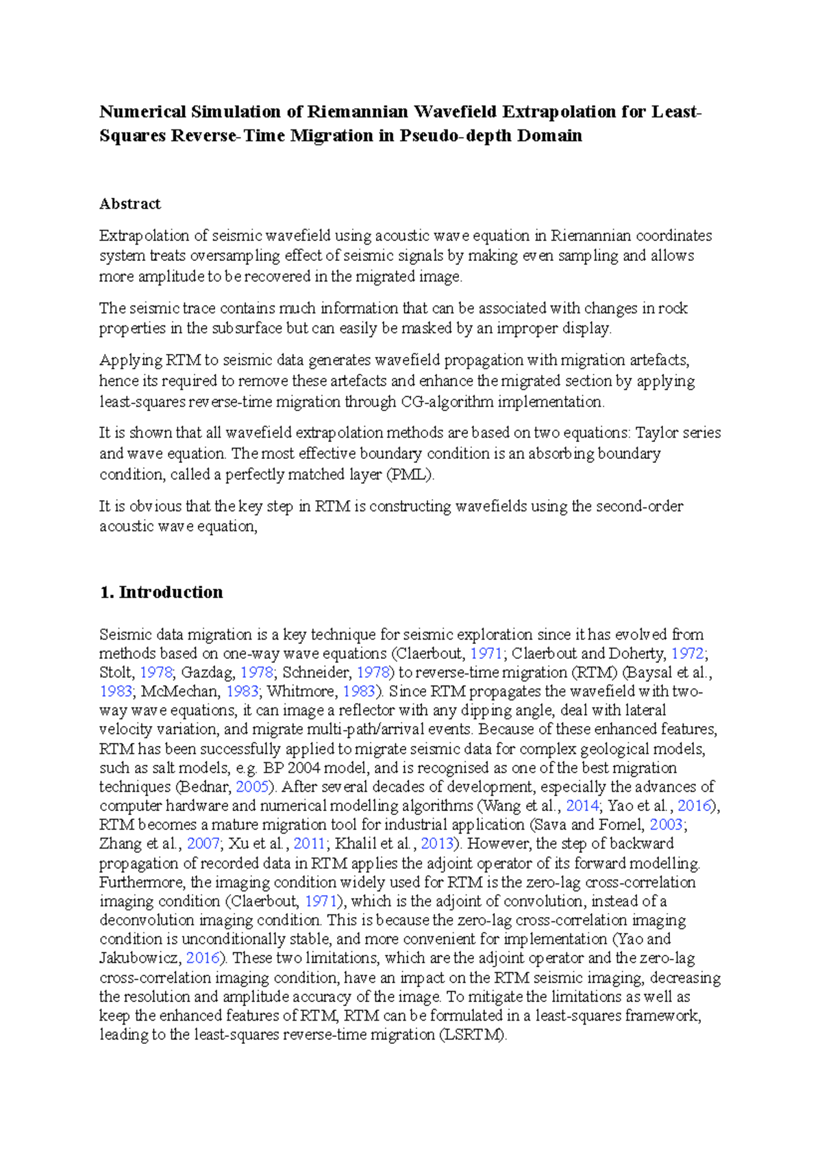 Numerical Simulation & LSRTM: Seismic Wavefield Analysis Techniques - Studocu
