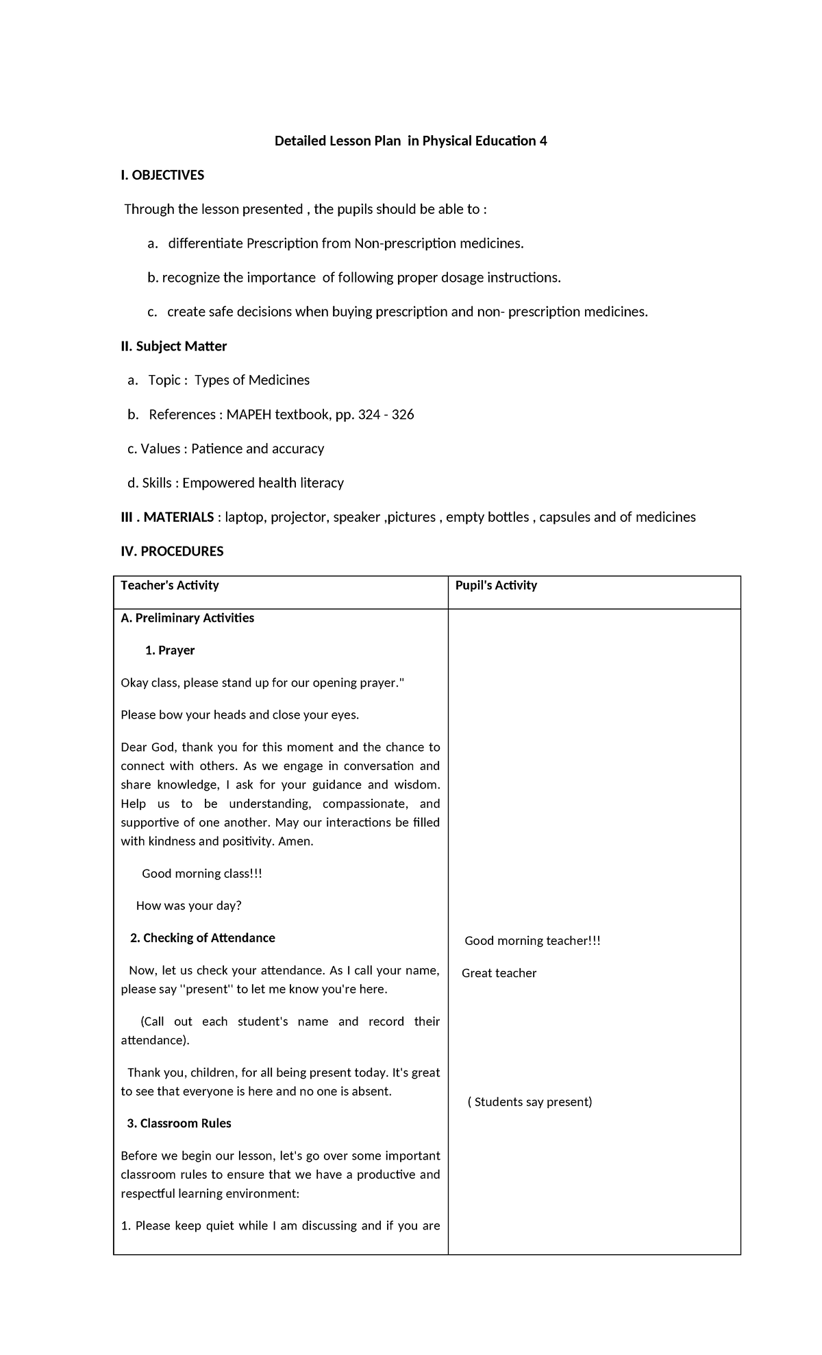 Elementary lesson plan - Detailed Lesson Plan in Physical Education 4 I ...