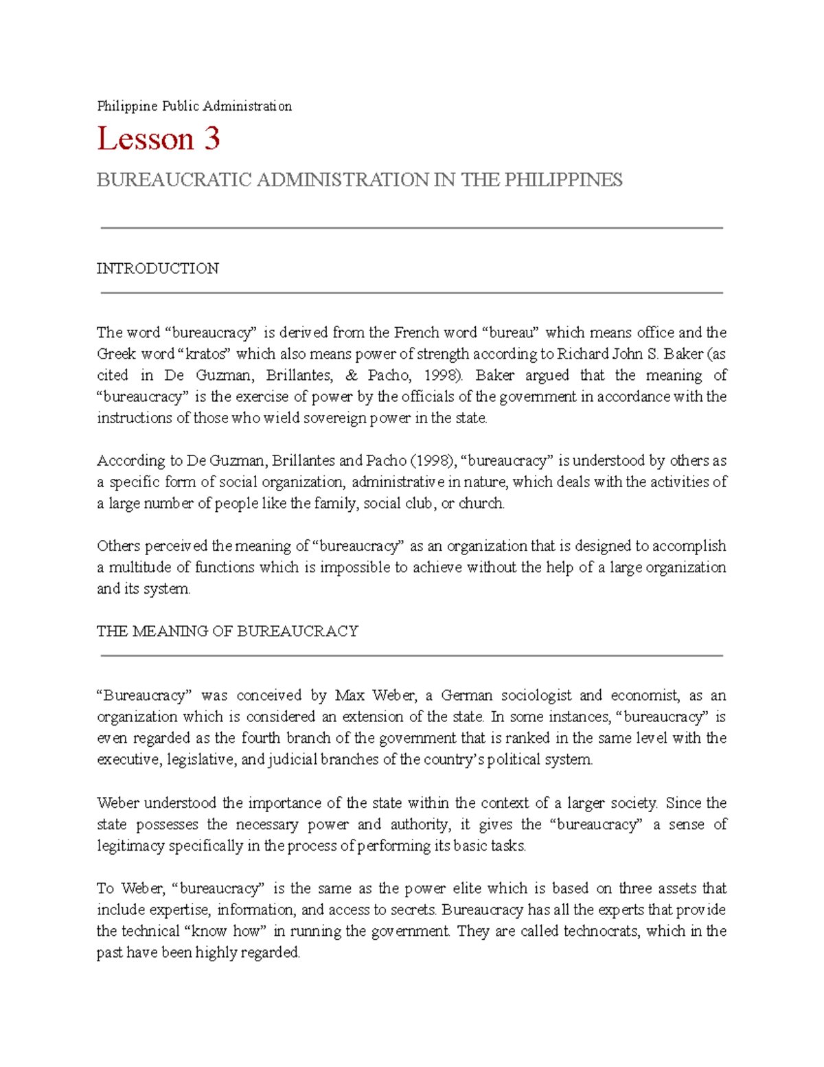 Philippine Public Administration Lesson 3: Bureaucratic Administration ...