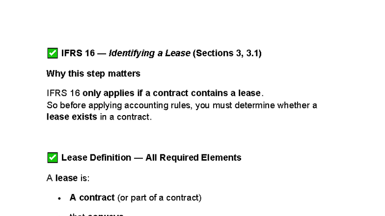 IFRS 16 Lease Identification: Key Steps & Requirements - Studocu