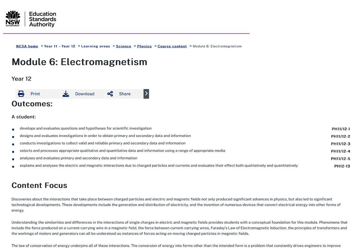 Year 12 Physics PH12 Module 6: Electromagnetism Study Notes - Studocu