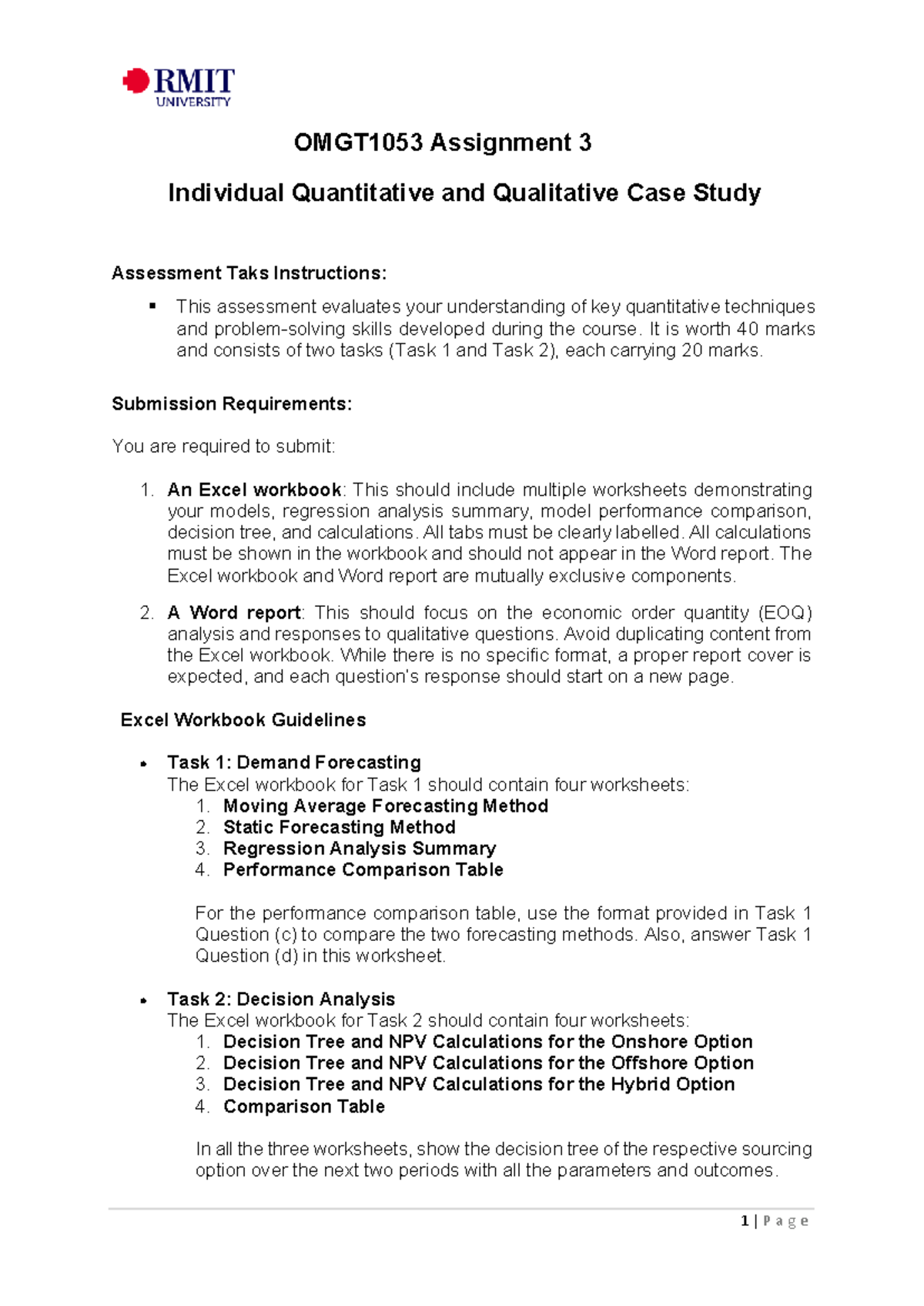 OMGT1053 Assignment 3: Quantitative & Qualitative Case Study Guide ...
