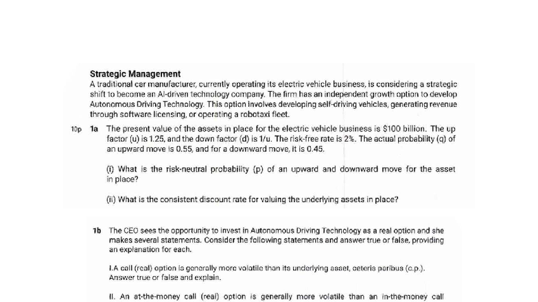 Đề thi Strategy 2024 - Strategic Management & Real Options Analysis ...
