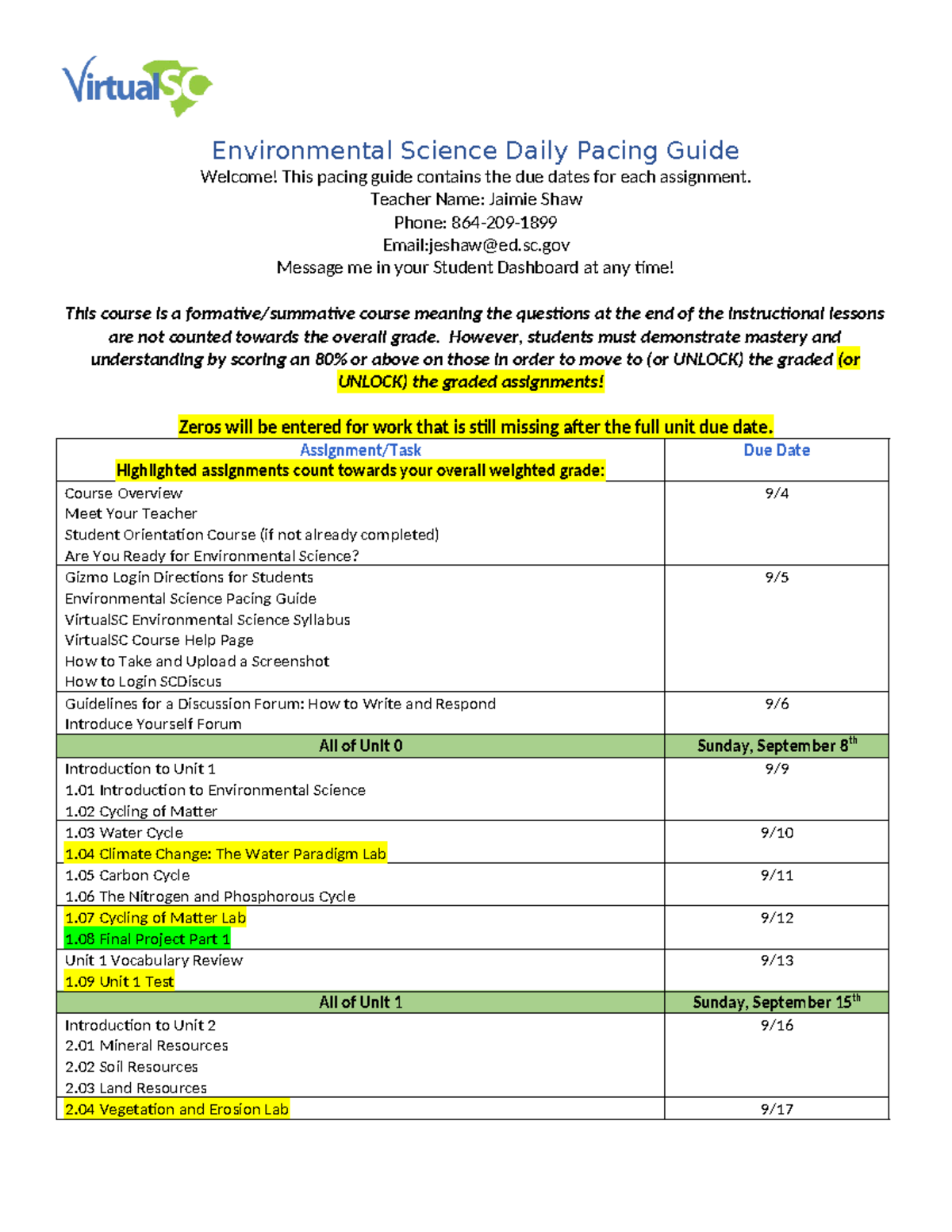 Environmental Science (ENV-101) Daily Pacing Guide for Students - Studocu