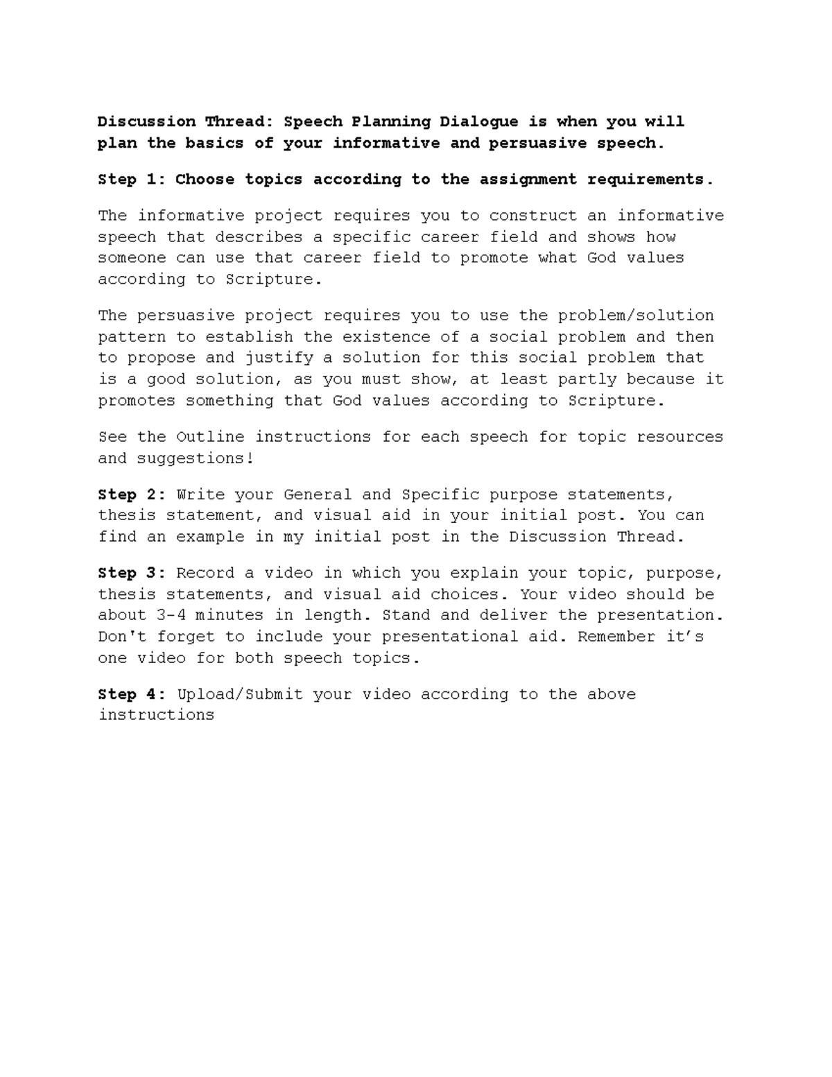 Speech Planning Dialogue for Informative & Persuasive Topics - COMS 101 ...