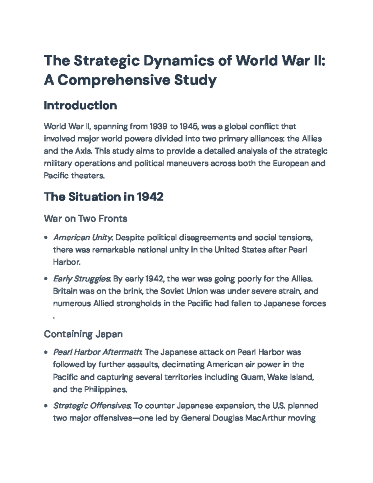 Strategic Dynamics and Key Events of World War II: A Study - The ...