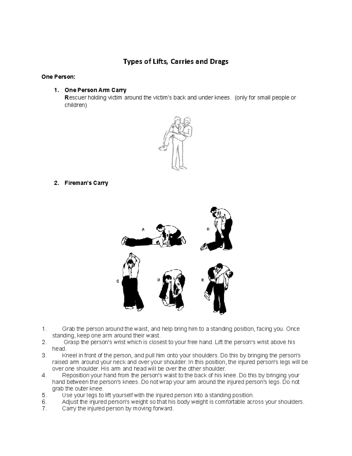 Types of Lifts, Carries, and Drags for Victim Rescue Techniques - Studocu