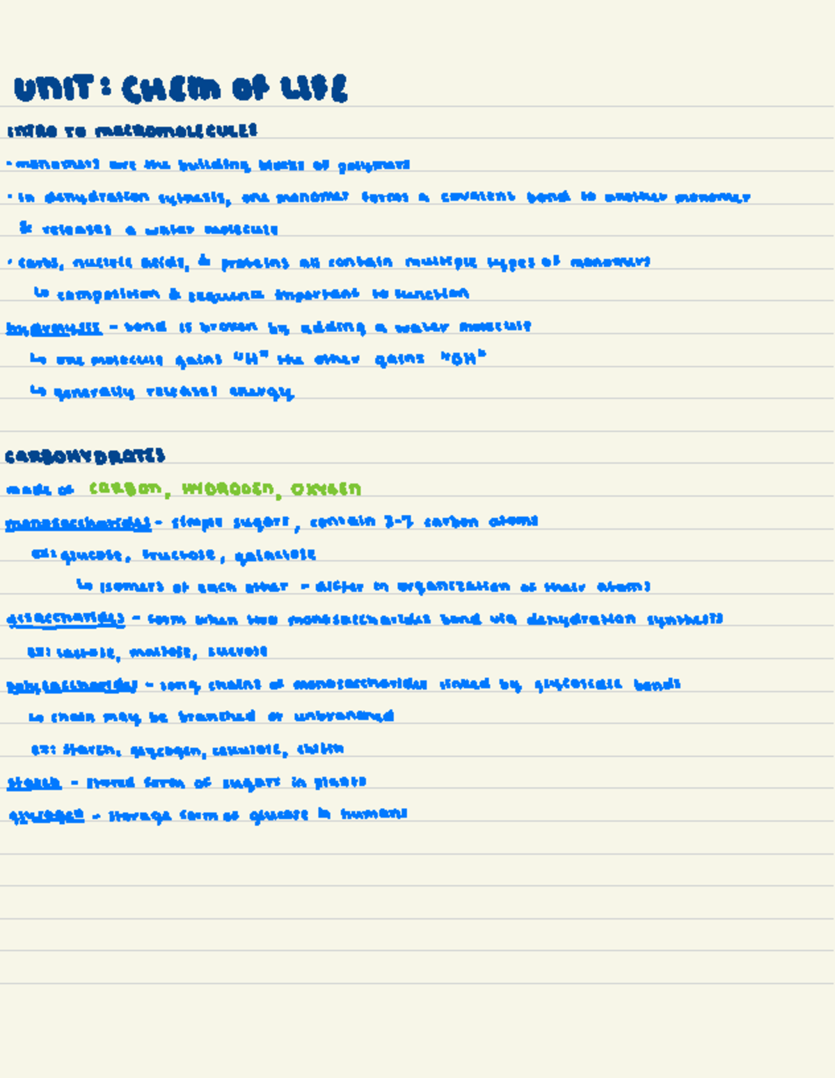 Unit 1: Intro to Macromolecules and Their Building Blocks - Studocu