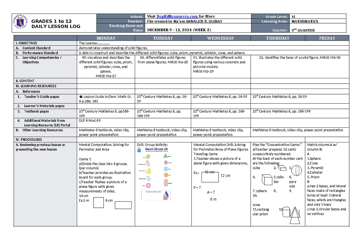 DLL Mathematics 6 Q3 W2 - This is some of the lesson that can help you ...