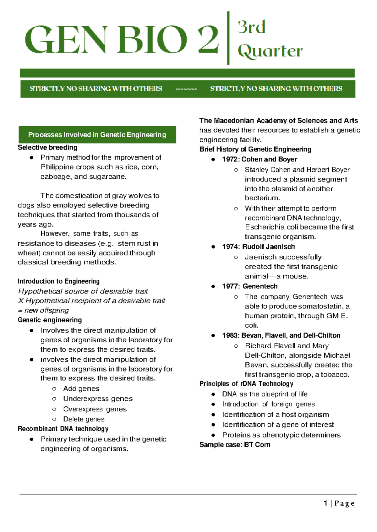 Gen Bio 2 Notes: Genetic Engineering Processes & Selective Breeding ...
