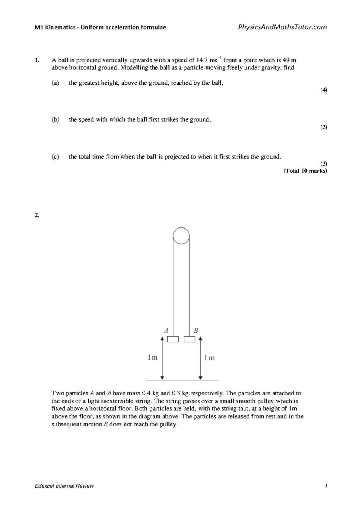 M1 Kinematics - Uniform Acceleration Problems and Solutions - Studocu