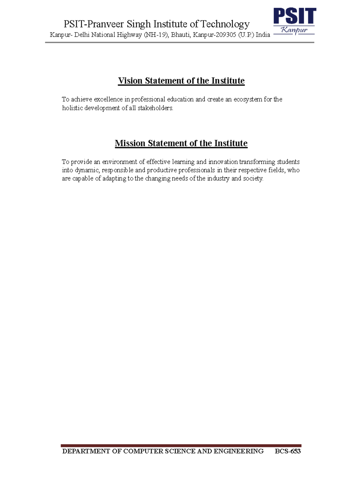 CS101: Computer Networks Lab - Vision, Mission, and Course Outcomes - Studocu